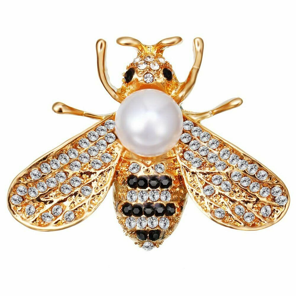 Брошь, жемчуг имитация, стразы