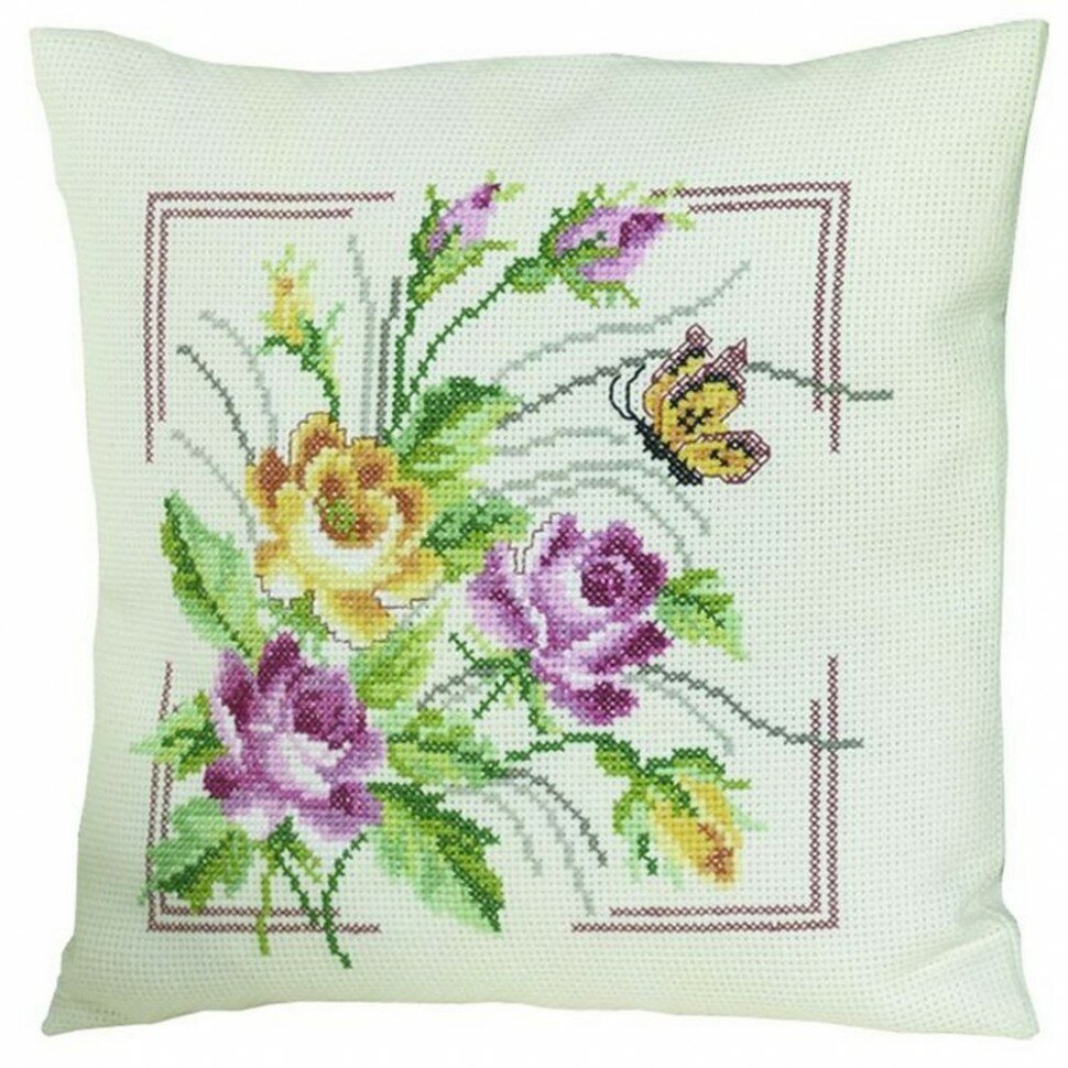 Набор для вышивания Permin #83-6725 Подушка "Розы ии бабочка", Счетный крест, 40 x 40 см