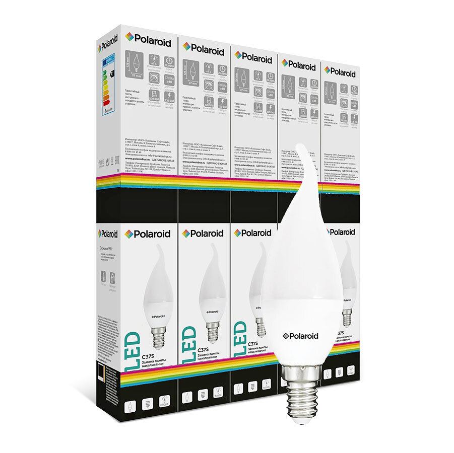Светодиодная лампа Polaroid 220V C37S 7W 3000K E14 600lm (10 шт.)