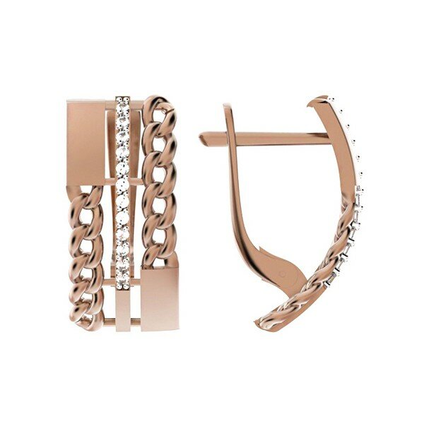 Серьги, красное золото, 585 проба, фианит