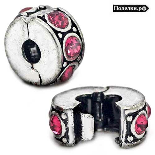 Застежка-клипса Шик 0007771 серебряный цвет с розовыми стразами 11x6 мм, цена за 1 шт.