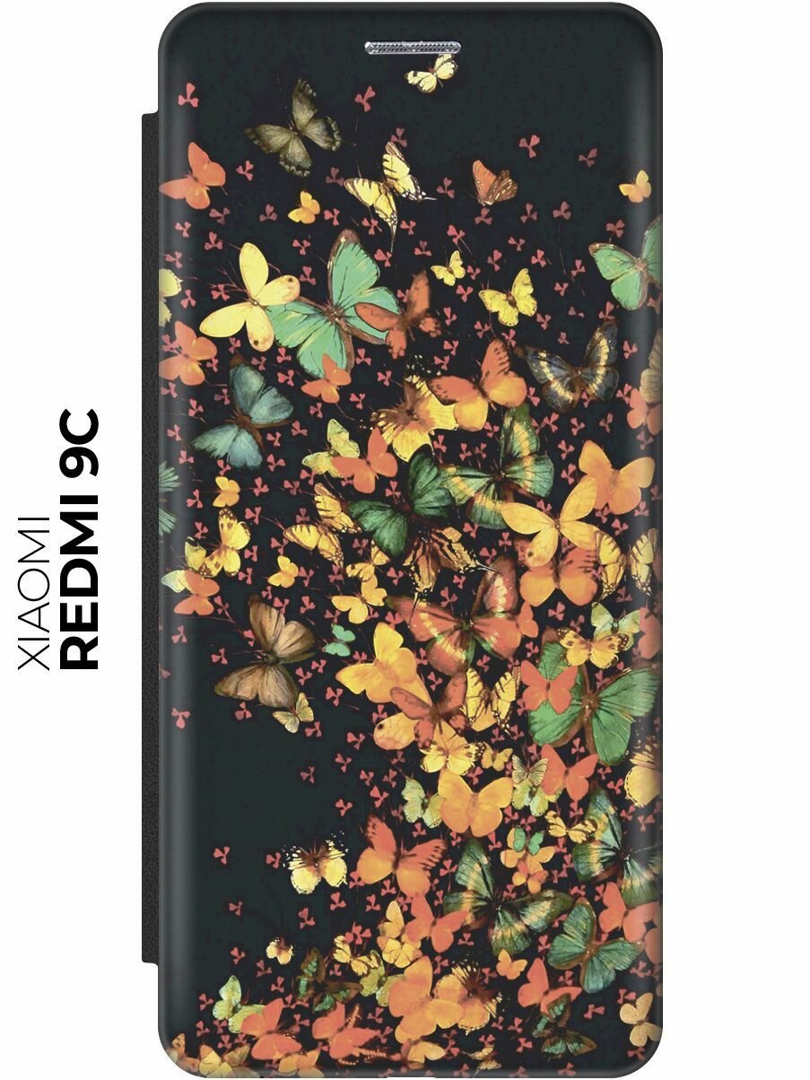 Чехол-книжка Взрыв бабочек на Xiaomi Redmi 10A / 9C / Сяоми Редми 10А / 9С черный