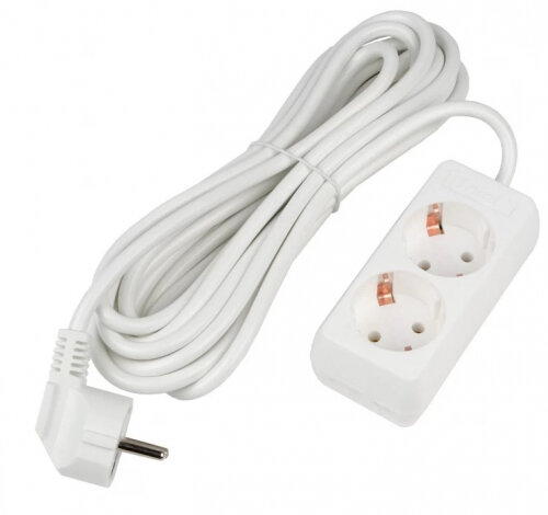 Удлинитель Uniel S-GCU2-5 WHITE Ultra, шнур 5м, 2 гнезда, 16A, с/з. Белый, UL-00009999