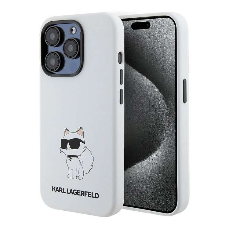 Karl Lagerfeld силиконовый чехол с кошкой для iPhone 15 Pro Max, NFT Choupette белый