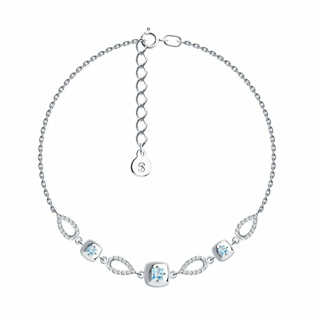 Браслет, серебро, 925 проба, родирование, топаз