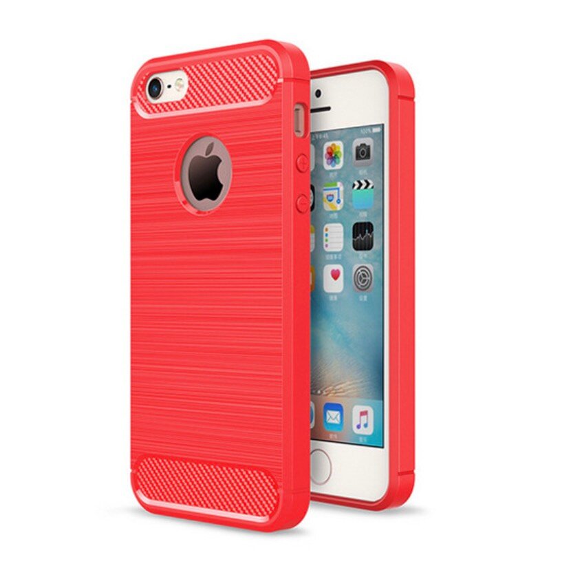 Чехол панель-бампер Чехол. ру для iPhone 5 / 5S/ SE/ 5SE (Айфон 5/ 5С/ 5СЕ) из прочного силикона с матовой отделкой «под карбон» красная