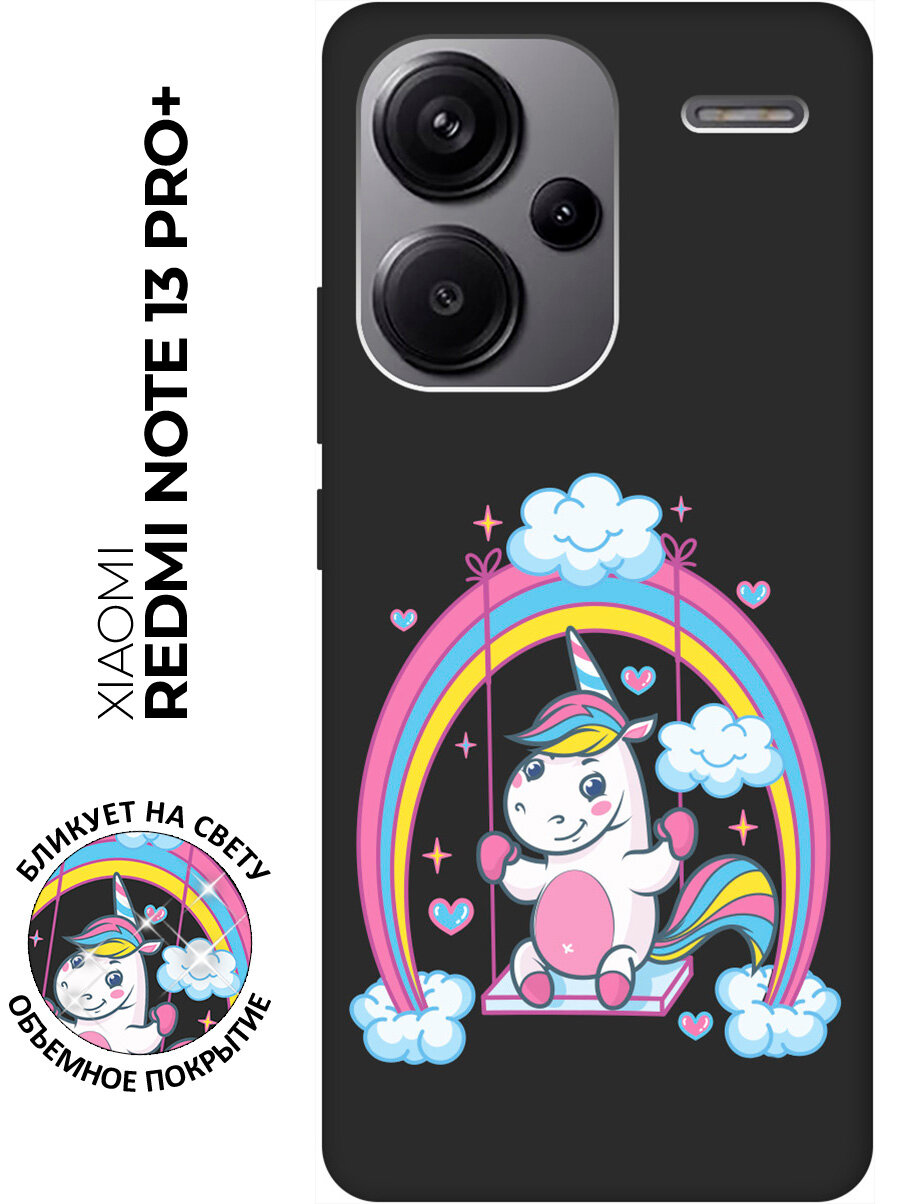 Силиконовый чехол на Xiaomi Redmi Note 13 Pro + / Сяоми Редми Ноут 13 Про + с рисунком "Unicorn" Soft Touch черный