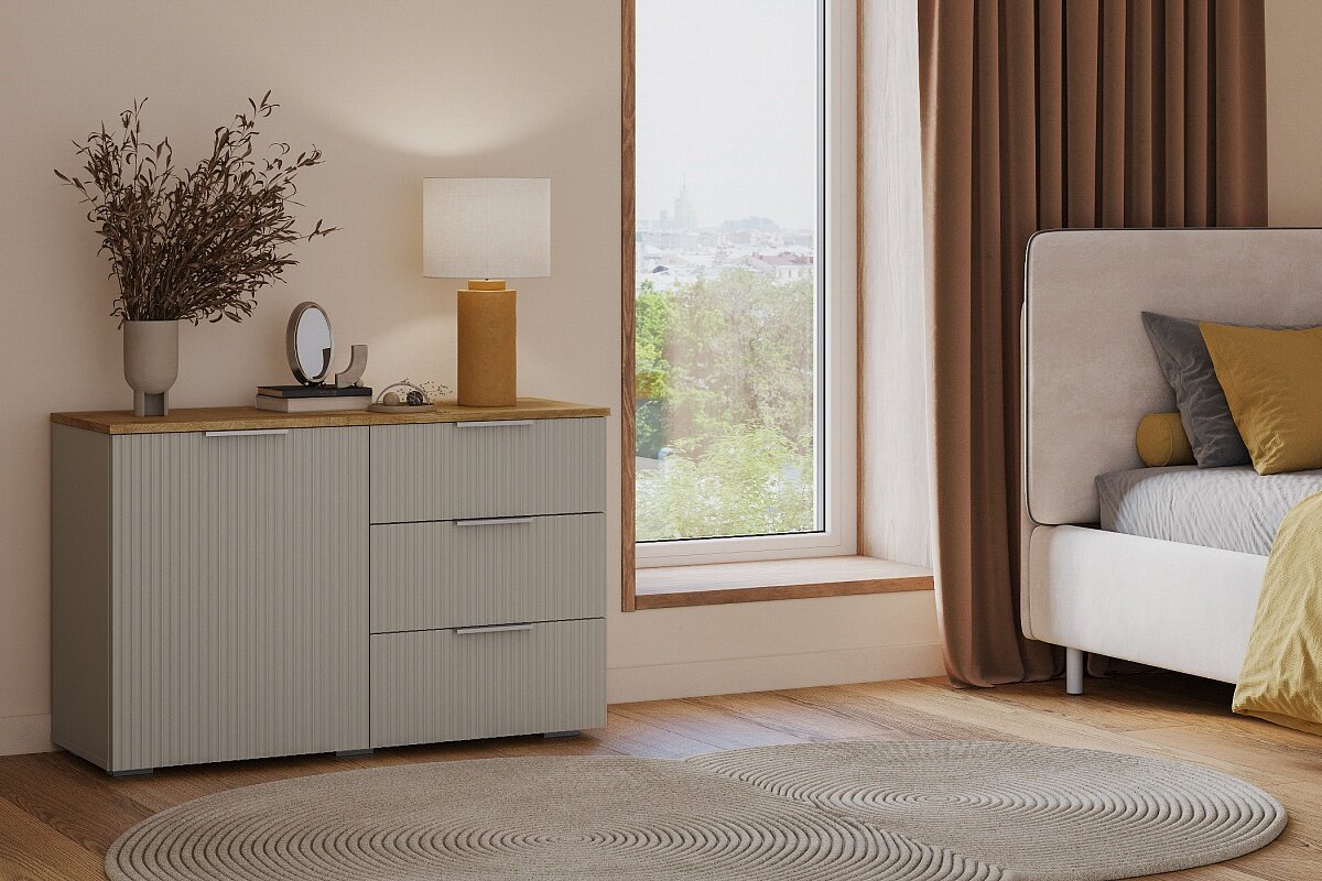 Комод МебельЛэнд24 Салерно 3 Кашемир 99x46x64 бежевый однодверный с 3 ящиками