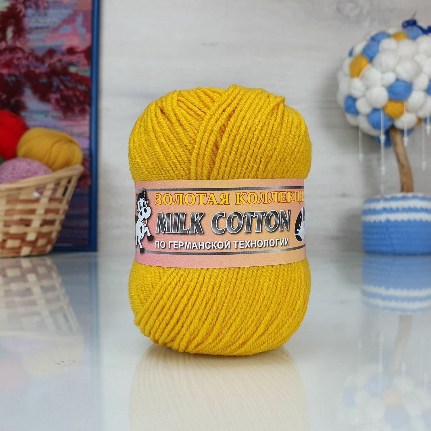 Пряжа COLOR-CITY Милк коттон, горчичный - 012, 45% хлопок, 15% шелк, 40% молочный акрил, 10 мотков, 50 г, 150 м.