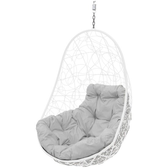 Подвесное кресло M-group овал с ротангом, белый, серая подушка (без стойки)