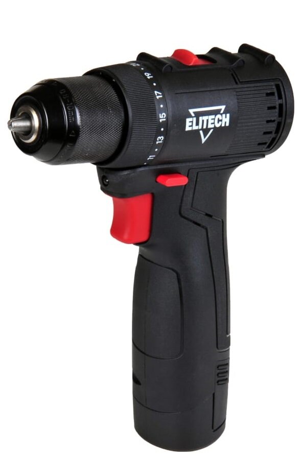 Дрель-шуруповерт аккумуляторная Elitech Е2201.037.01, ДА 10.8БЛ2 (2 АКБ, ЗУ, мягкий кейс)