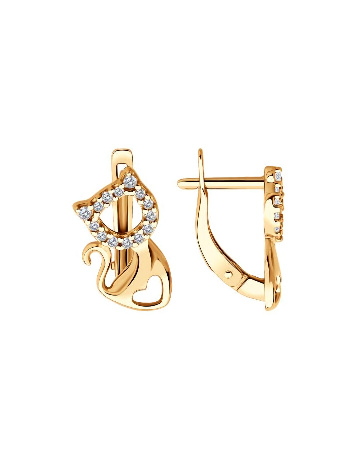 Серьги, серебро, 925 проба, золочение, фианит