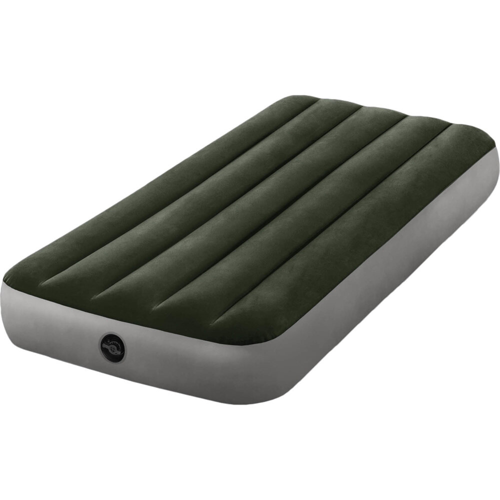 Надувной матрас Intex Downy Airbed 64760 (серый/зеленый, встроенный ножной насос)