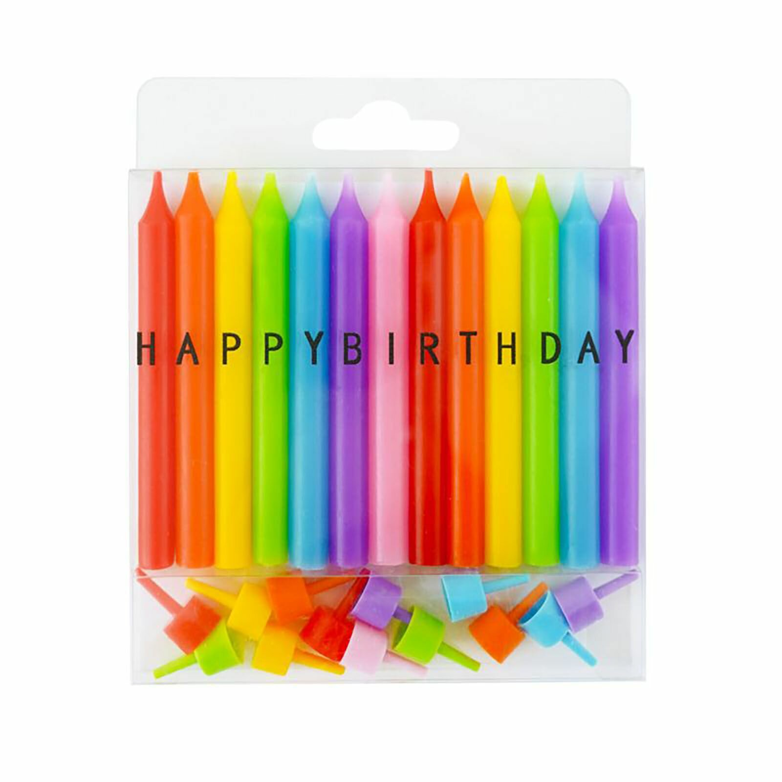 Свечи тортовые классические "Гиганты" Разноцветные с держателями / 8 см / 12 шт.