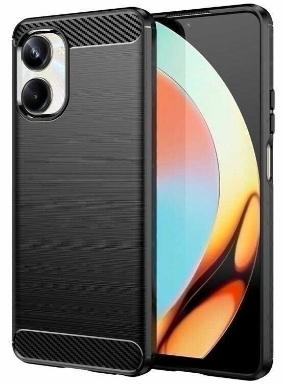 Чехол на Realme 10 Pro 5G силиконовый карбон сталь чёрный противоударный