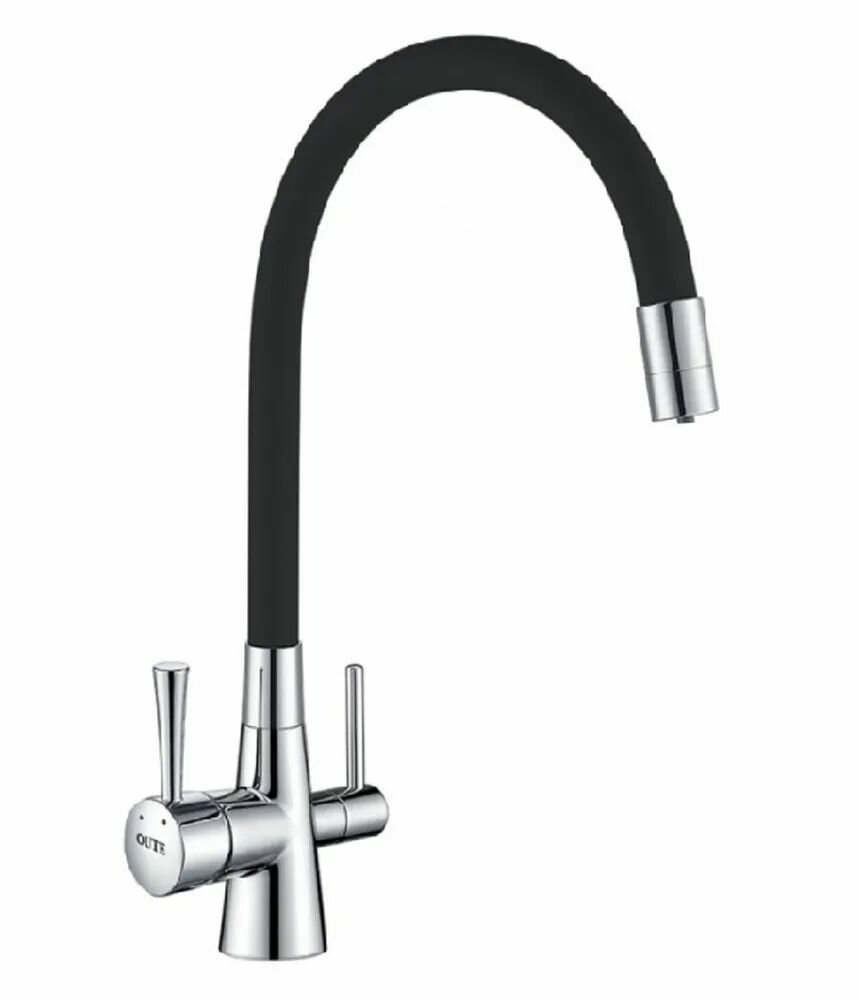 Кухонный смеситель с гибким черным изливом на гайке, хром, нержавейка T60003B-2.
