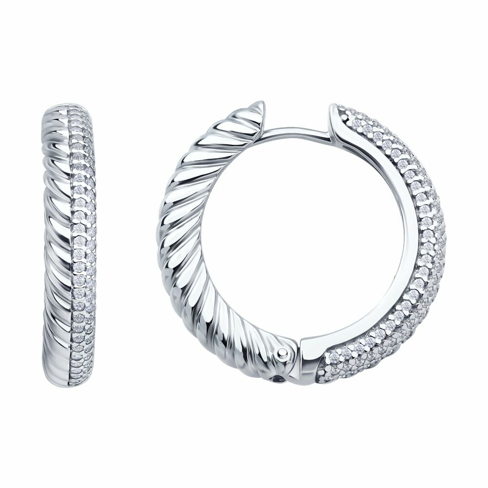 Серьги конго, серебро, 925 проба, родирование, фианит