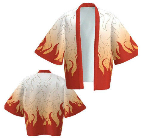Аниме Клинок РД Кимоно Кёджуро Ренгоку белый верх с огнем внизу, размер 44-46