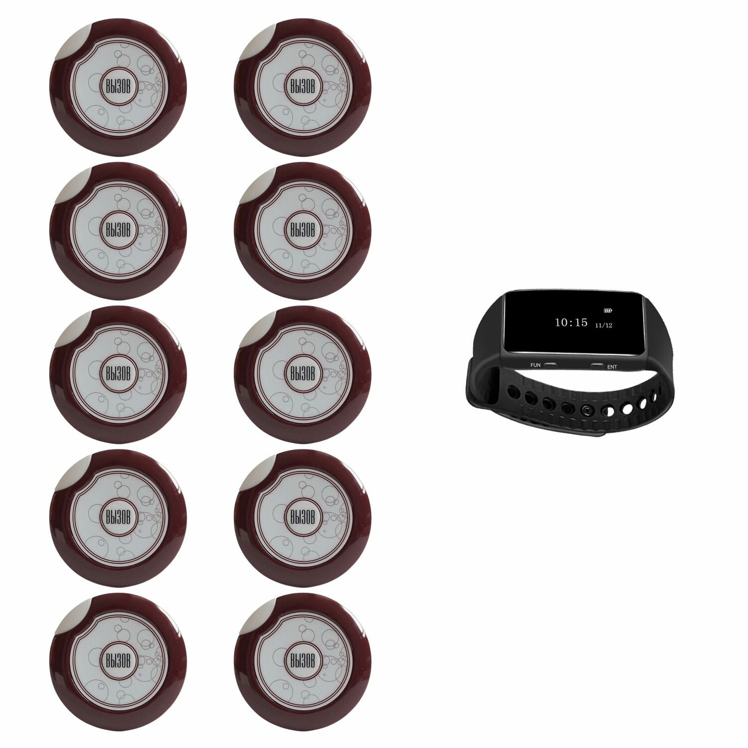 Комплект системы вызова персонала: часы-пейджер П-16 и 10 кнопок вызова К-8