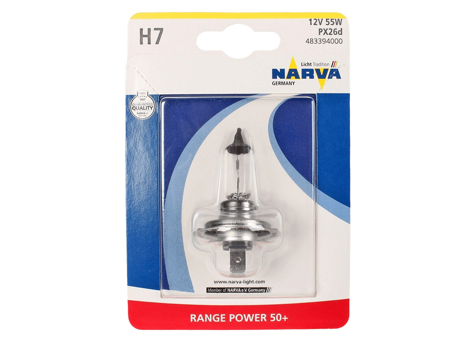 Лампа автомобильная Narva "Range Power", 55 Вт, 12В, H7, +50%, блистер