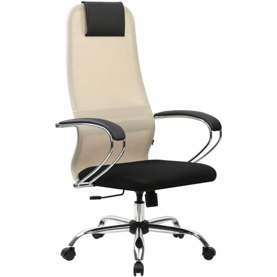Кресло офисное Brabix PREMIUM "Ultimate EX-800" хром, плотная двойная сетка Х2, черное/бежевое, 532913