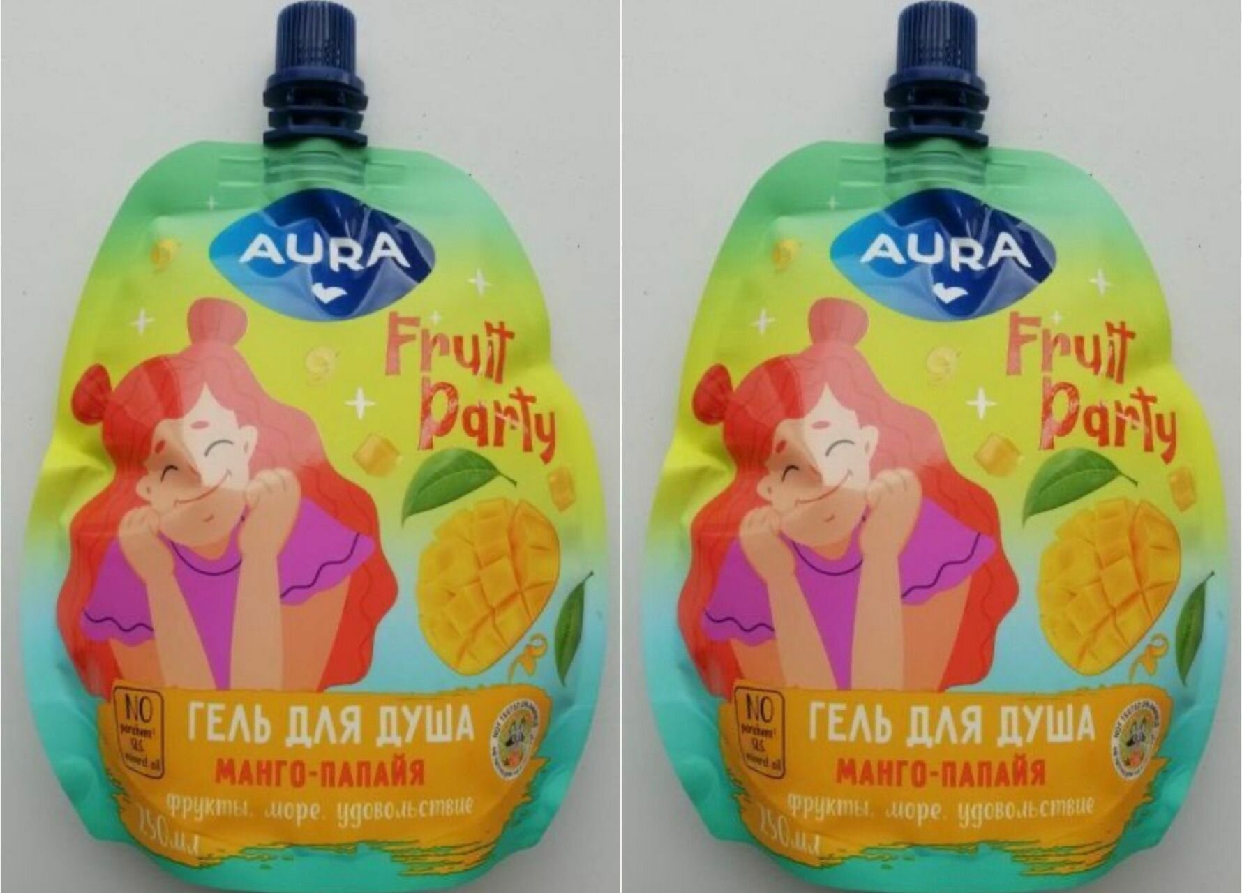 AURA Гель для душа "Манго-Папайя" , 250 мл, 2 шт