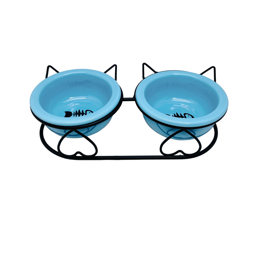 Подставка с мисками Dogman Кошачьи ушки керамическая для кошек (0,3 л)