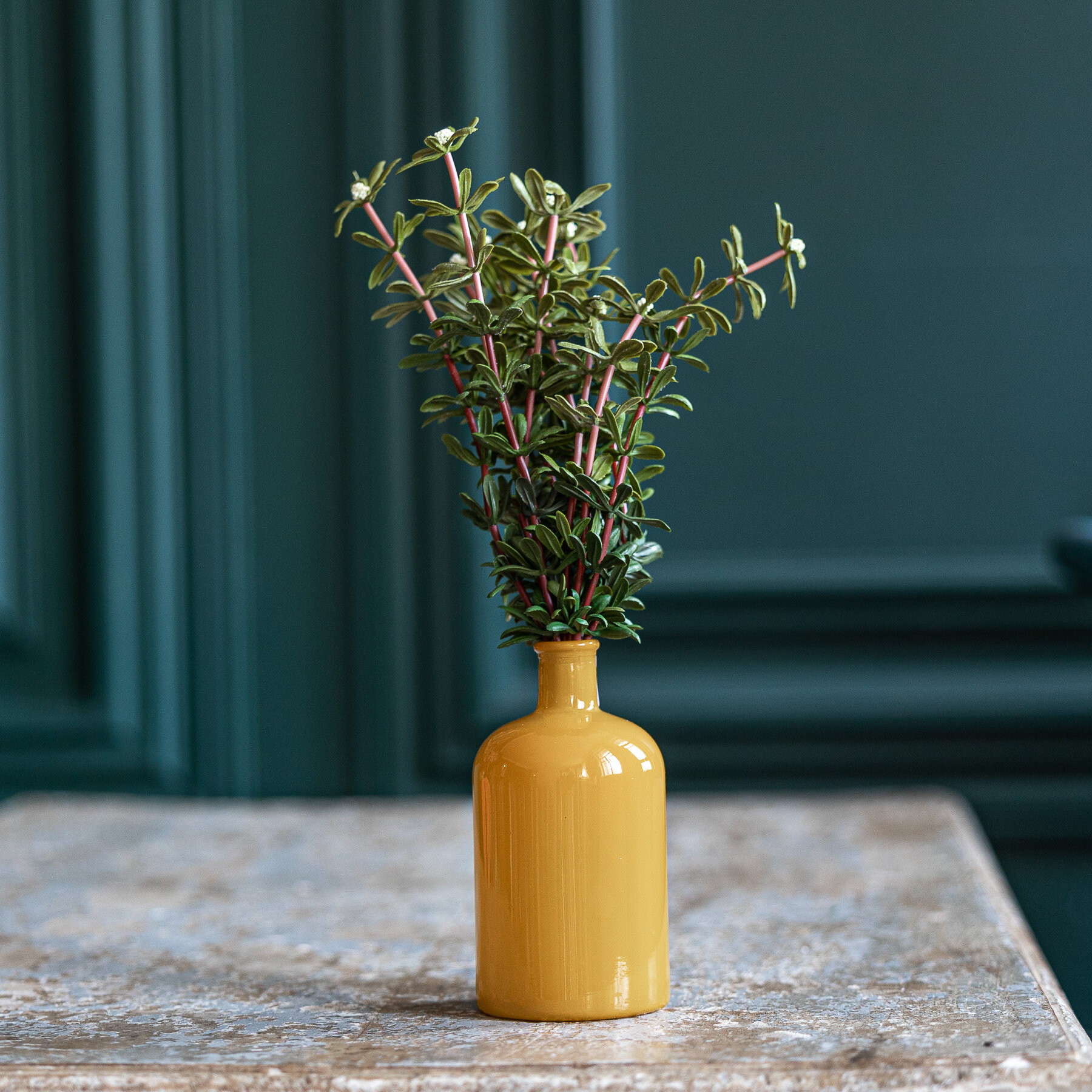 Стеклянная ваза бутылка RETRO San Miguel 14 см Цвет: желтый лак