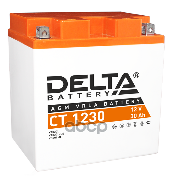 Аккумуляторная батарея! +справа 12V 30Ah 300A 168х126x175 moto AGM DELTA battery арт. CT1230