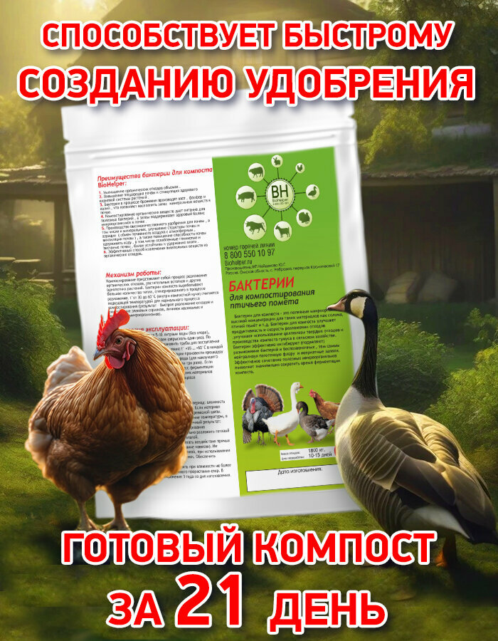 Бактерии для переработки птичьего помета "Биохелпер" 300 гр