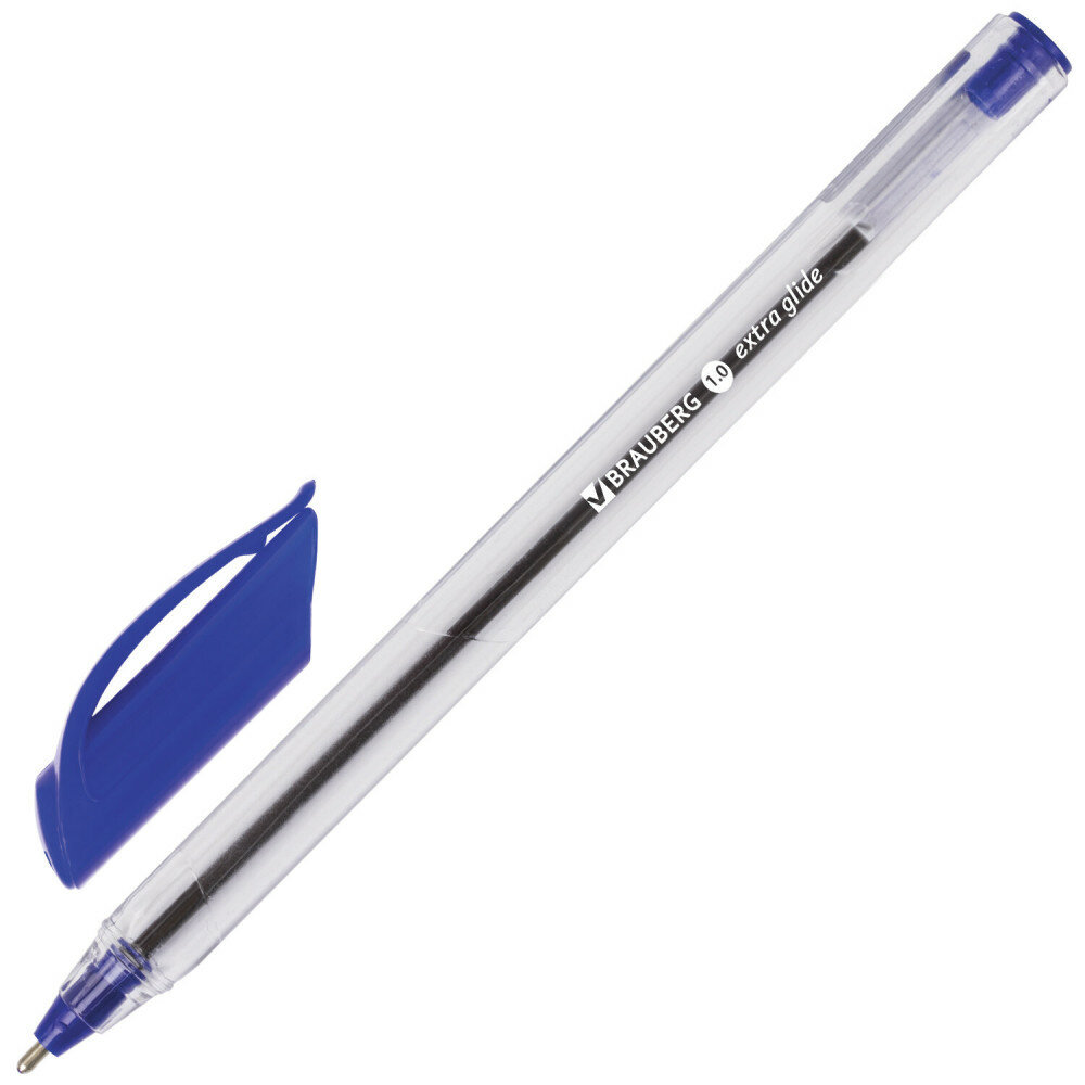 Ручка шариковая масляная BRAUBERG "Extra Glide", синяя, трехгранная, узел 1 мм, линия письма 0,5 мм, 141700, 10 шт