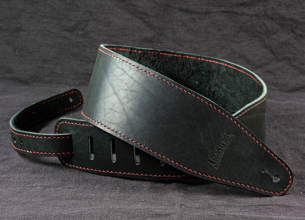 LS. BASS.002 Ремень для гитары, кожаный, черный, LionStraps