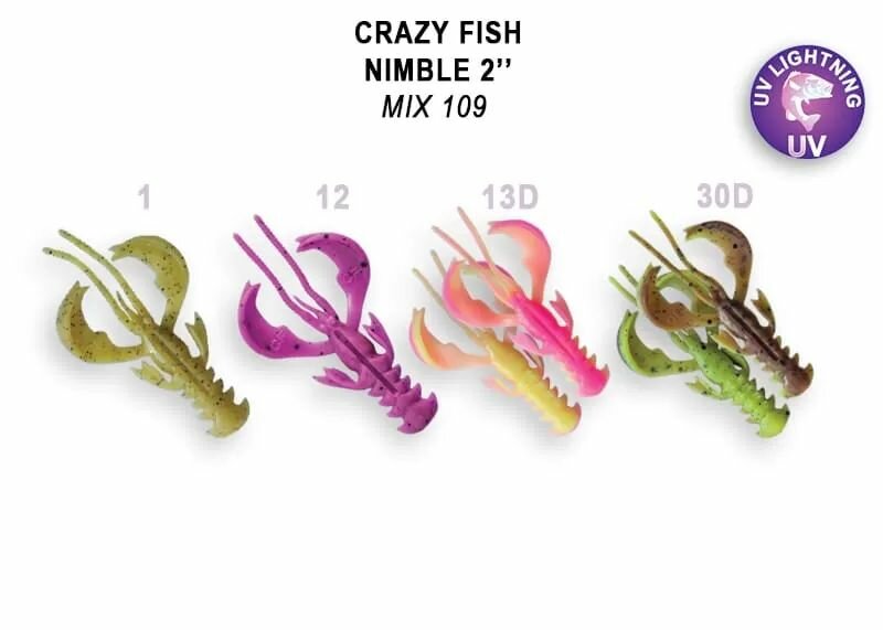 Силиконовые приманки Crazy Fish Nimble 2" 50-50-M109-6-F кальмар, плавающие