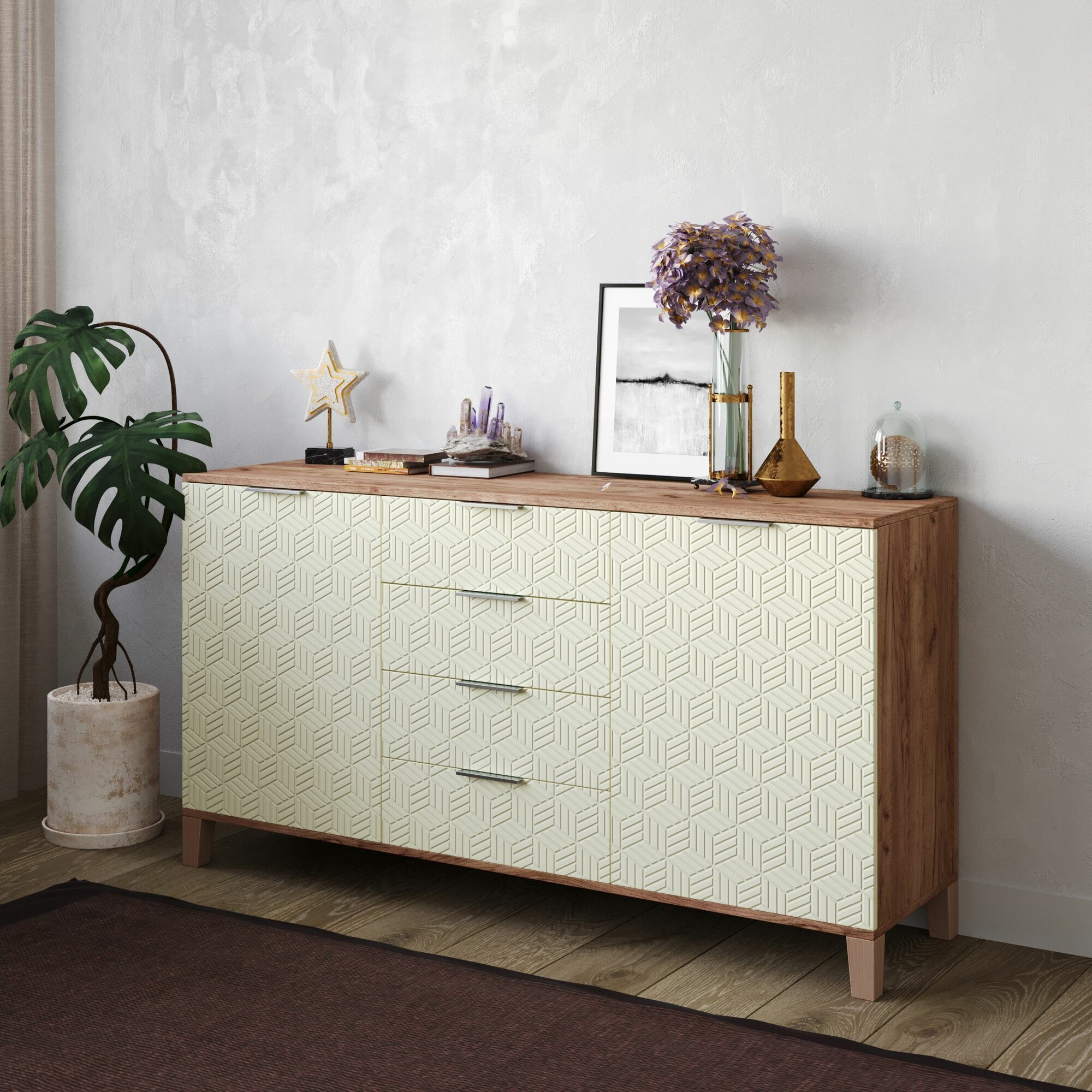 Комод для одежды большой в спальню, в прихожую, узкий с ящиками Марвин - 25 Тирамису, 140х80х40 см