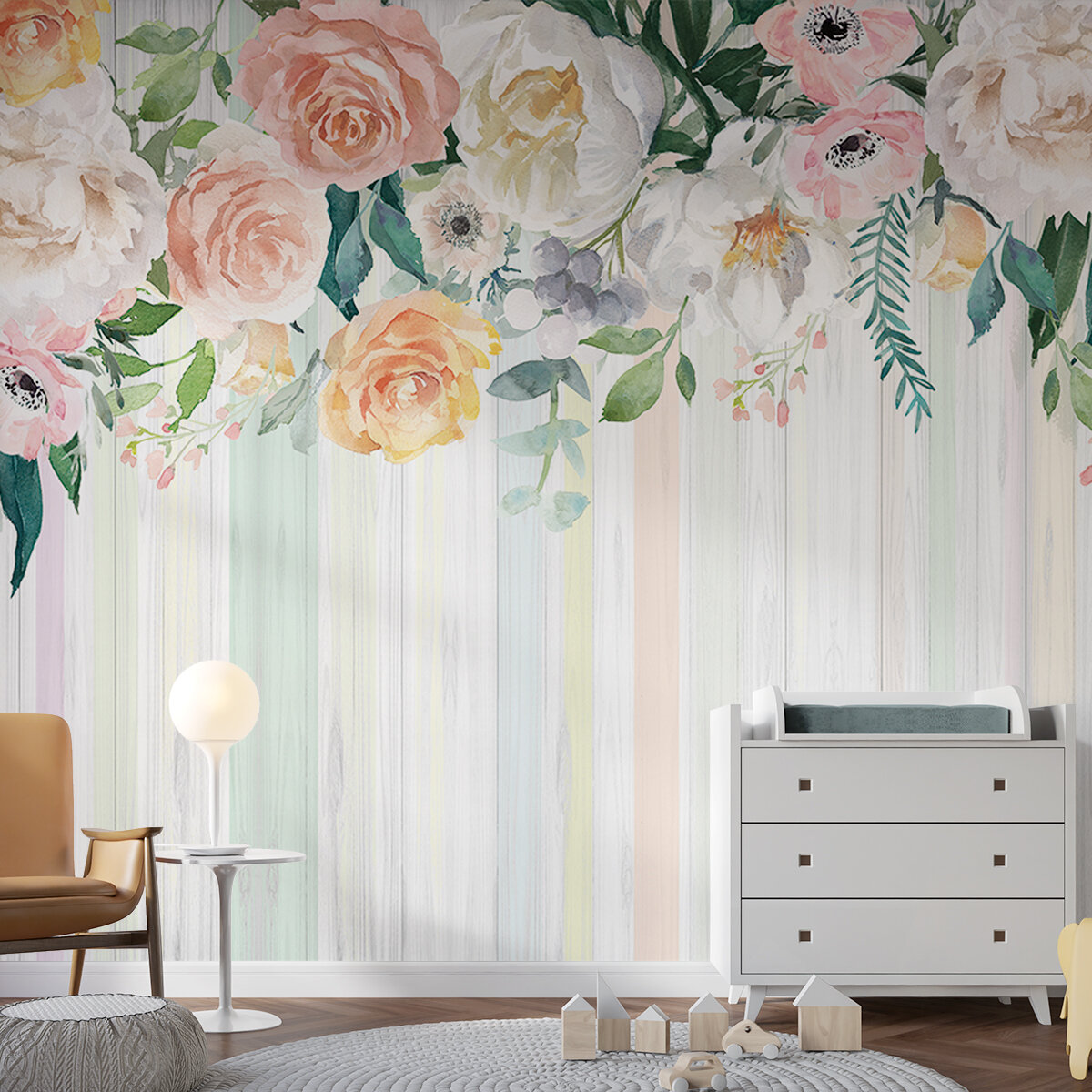 Фотообои / флизелиновые обои Пастель забор в цветущем саду 4 x 2,7 м