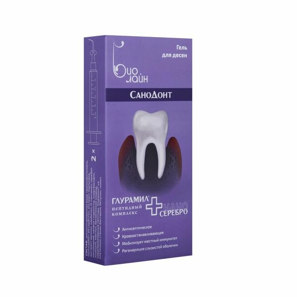 Гель для десен с пептидным комплексом глурамил и наносеребром Санодонт шприц-дозатор 5мл 2шт