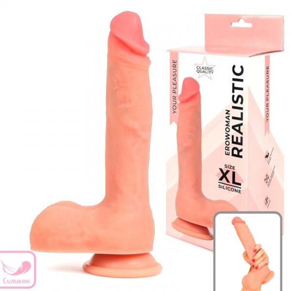 Bior toys Реалистичный силиконовый фаллоимитатор Erowoman Realistic Silicone XL на присоске - 22,5 см.