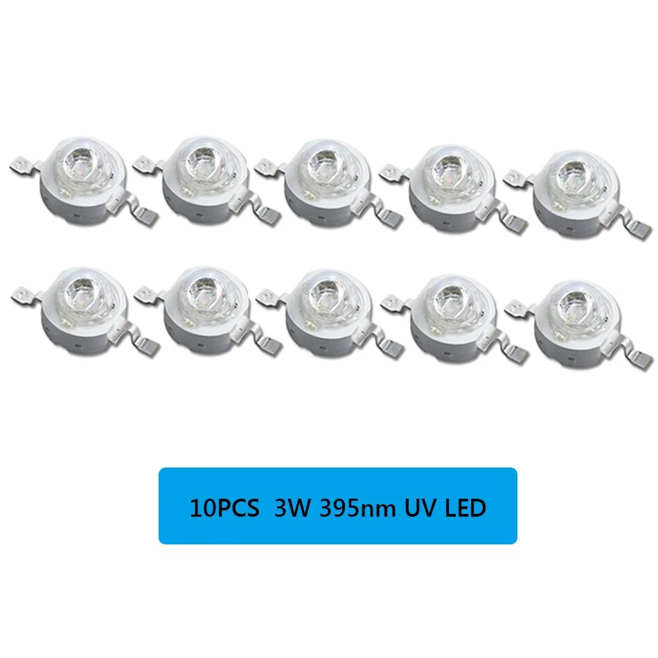 395 нм УФ-ультрафиолетовый светодиод 3 Вт 5 Вт 10 Вт 20 Вт 50 Вт 100 Вт Чип Светодиод высокой мощности фиолетовый 395-400 нм