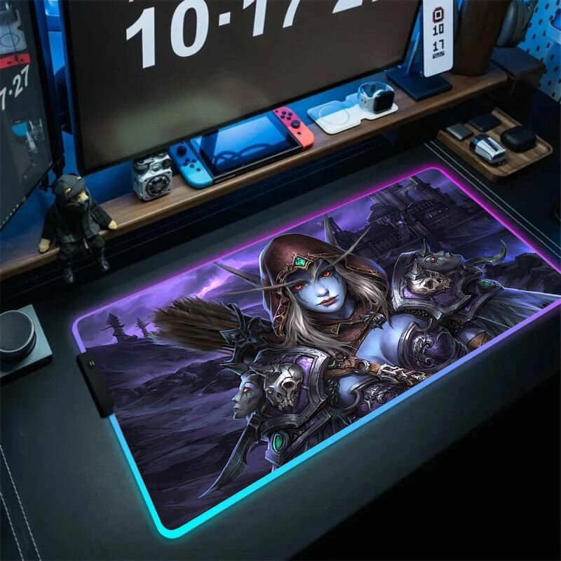 RGB Игровой коврик для мыши World of Warcraft, размер 400х900, силиконовое нескользящее игровое покрытие