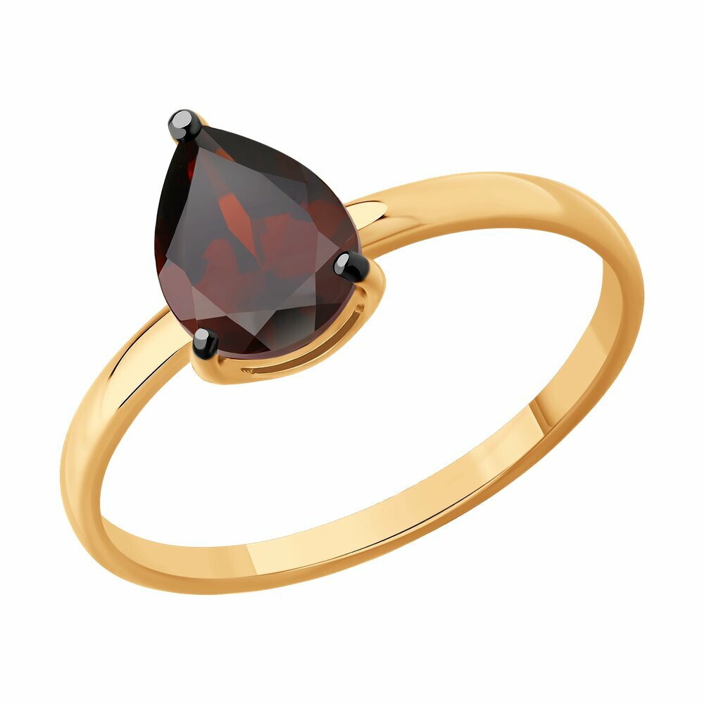 Кольцо, серебро, 925 проба, золочение, гранат