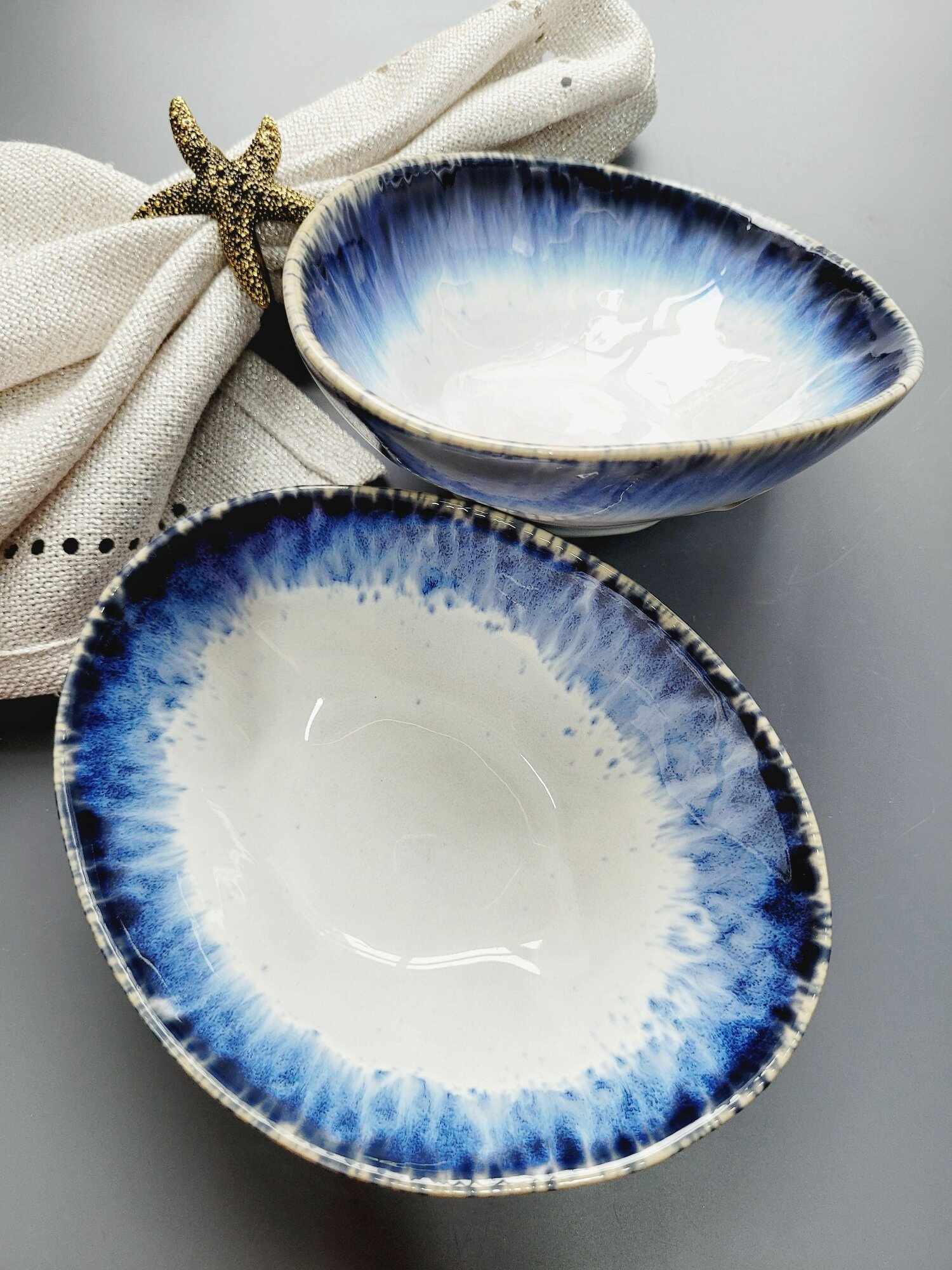 Costa Nova тарелка глубокая, салатник синий "Ocean blue" 1 шт, 15 см. Ударопрочная, профессиональная керамика. Португалия