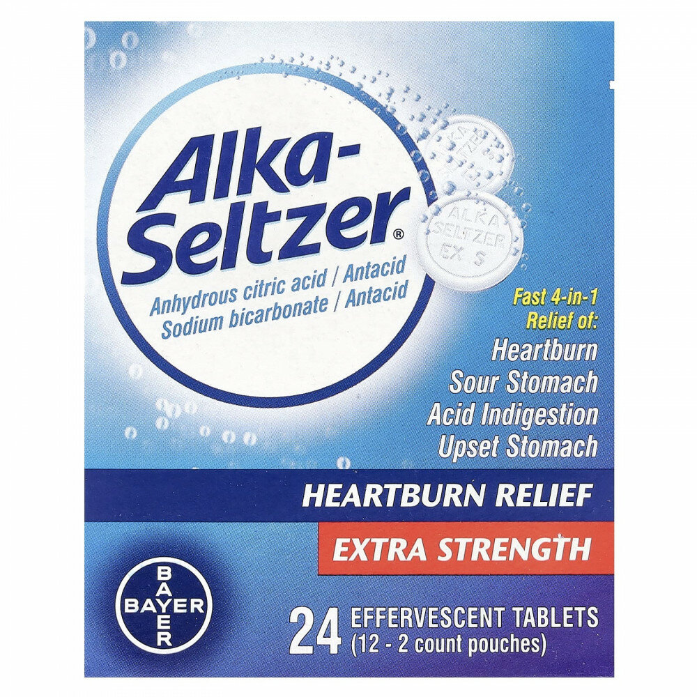 Alka-Seltzer, средство от расстройства желудка, повышенная сила действия, 24 шипучих таблетки