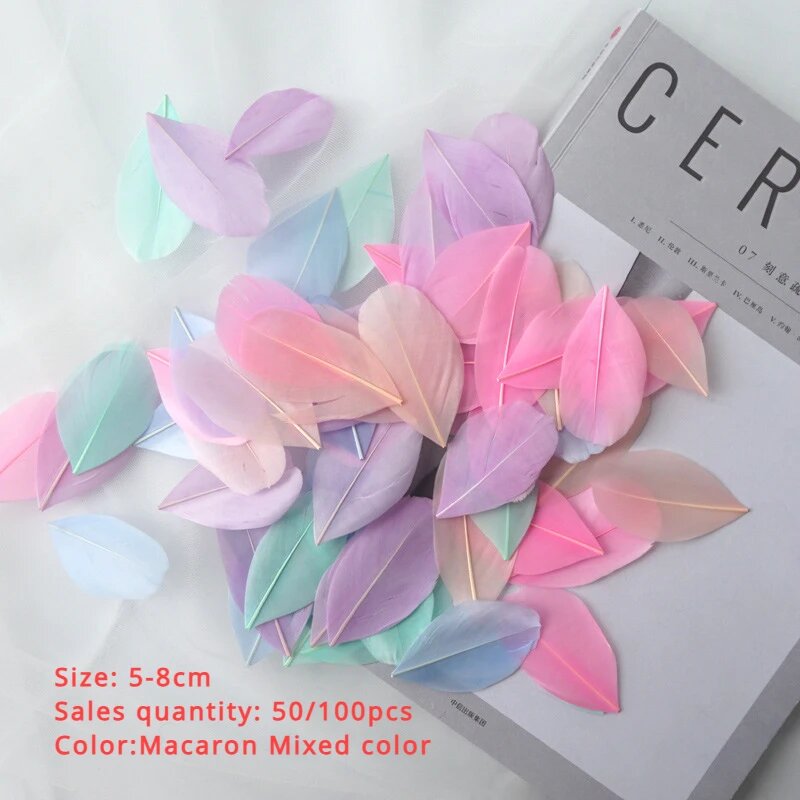 Перья декоративные 5-8 см, Macaron Mixed, 100pcs