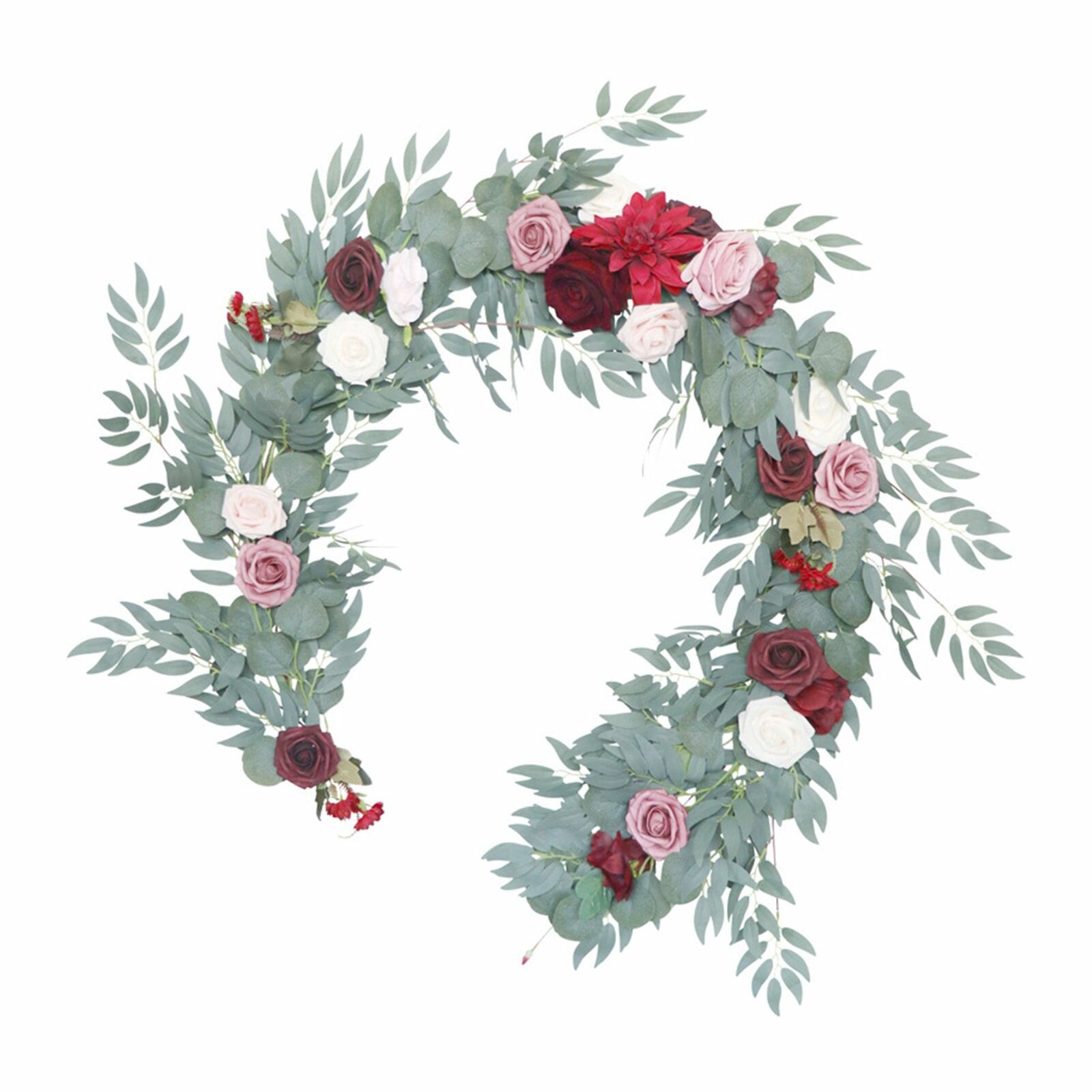 Искусственный венок из лозы с цветами лотоса розового и винного цвета