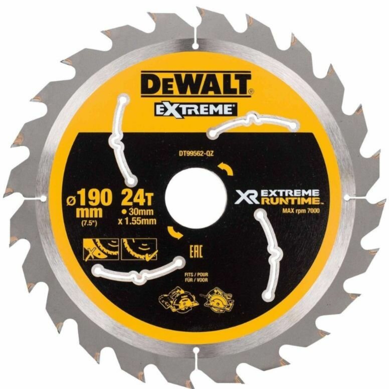 Диск пильный "DeWalt" 190х30х1,55мм. 24з. EXTREME RUNTIME DT99562-QZ