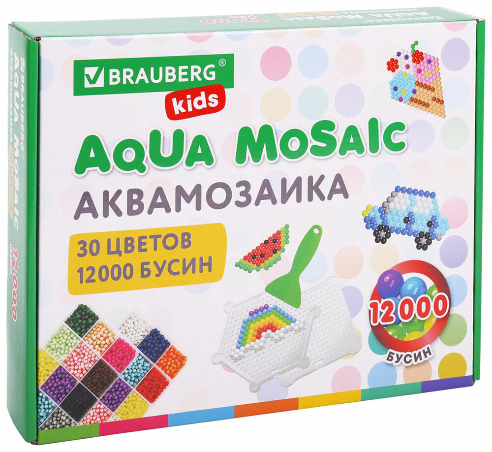 Аквамозаика Brauberg 30 цветов, 12000 бусин с трафаретами, инструментами, аксессуарами (664917)