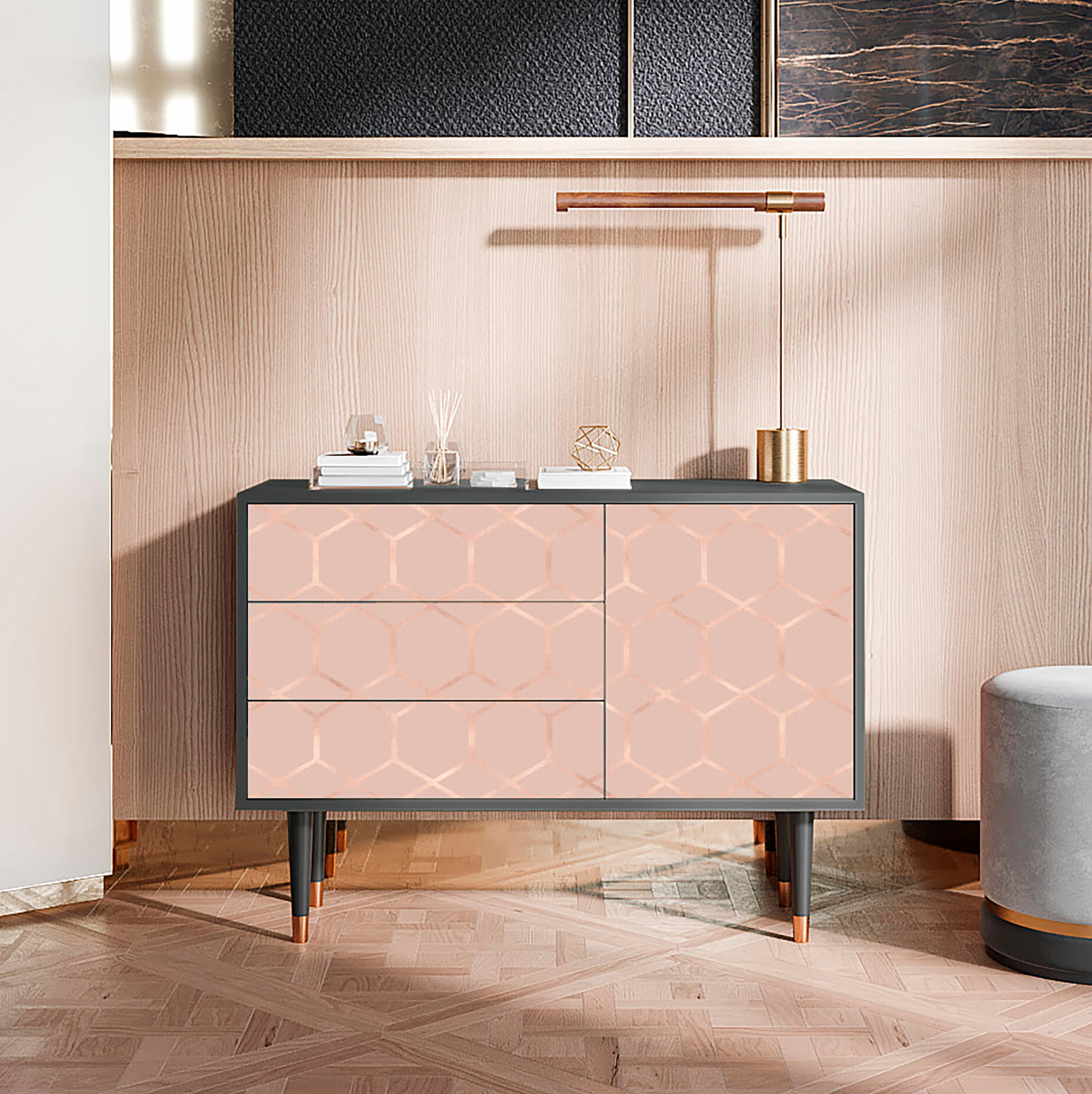 Комод - STORYZ - S3 Rose Honeycomb, Размер - 115 x 84 x 41 см, Цвет корпуса - , Антрацит