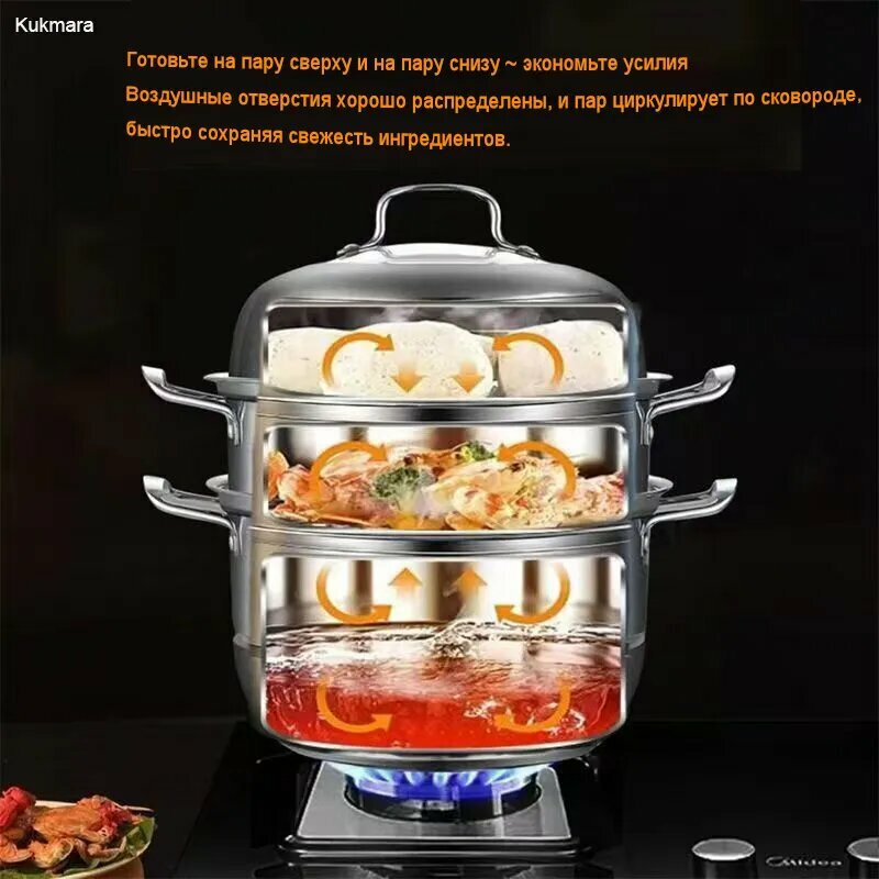 Kukmara Мантоварка "мантоварка", Нержавеющая сталь, 3 яруса, 6 л