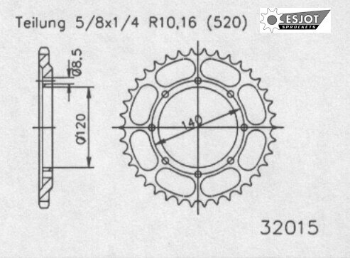 Задняя звезда Esjot 50-32015-43 (аналог JTR477.43) для Kawasaki 600 KL
