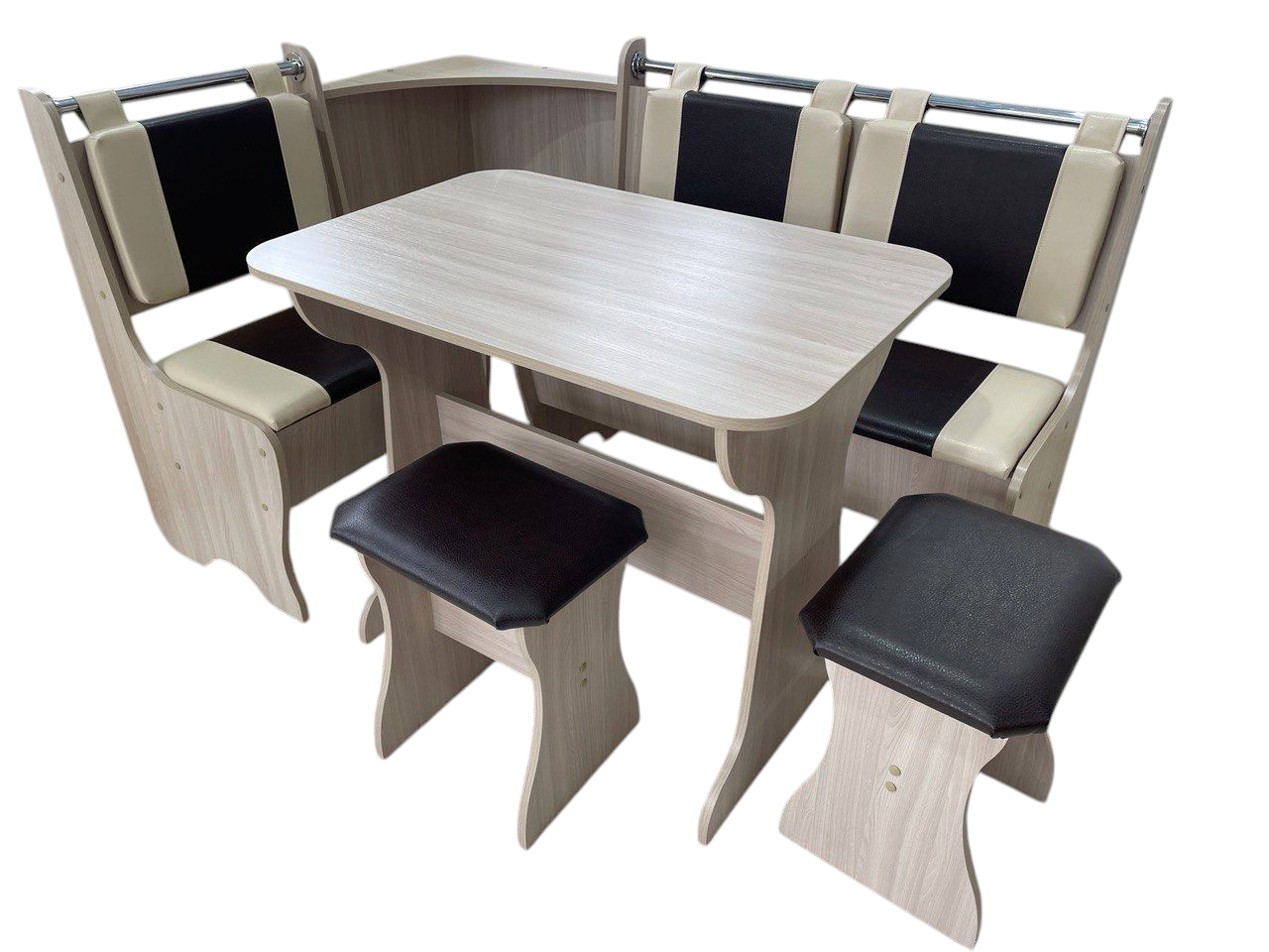 Кухонный уголок набор Стиль-40 с прямоугольным столом и табуретами, размер 103/153, яшслдсп/обивка экокожа комби 32/12